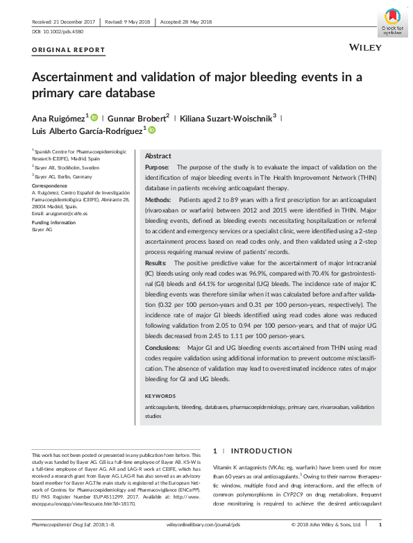 (PDF) Ascertainment and validation of major bleeding events in a ...