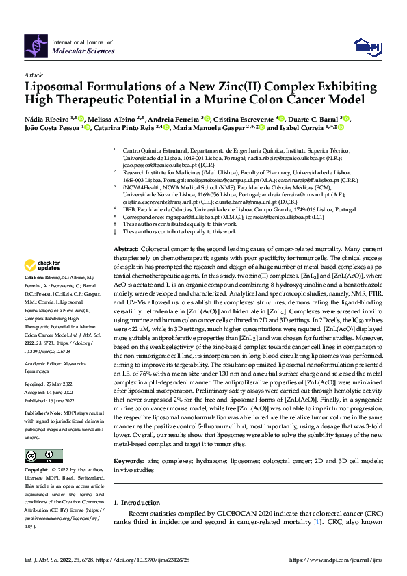 (PDF) Liposomal Formulations of a New Zinc(II) Complex Exhibiting High Therapeutic Potential in ...