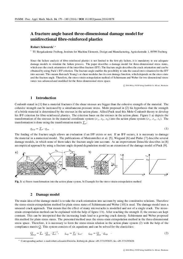 (PDF) A fracture angle based three-dimensional damage model for unidirectional fibre-reinforced ...