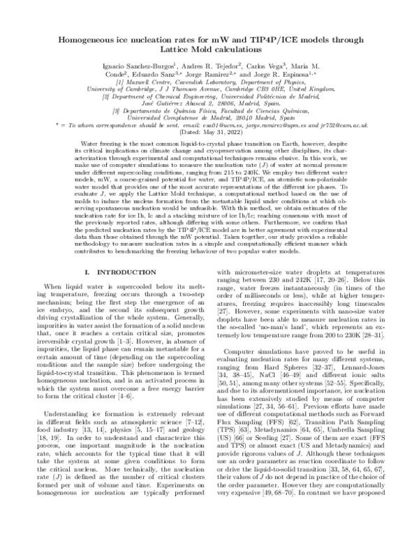 (PDF) Homogeneous ice nucleation rates for mW and TIP4P/ICE models ...