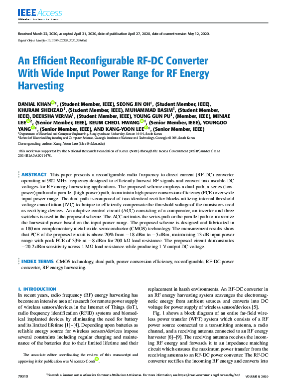 Pdf An Efficient Reconfigurable Rf Dc Converter With Wide Input Power