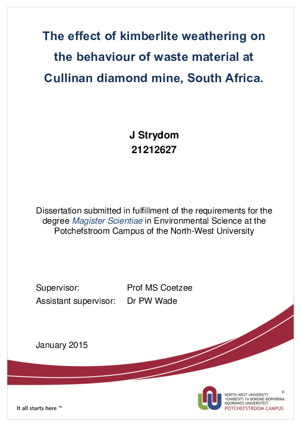(PDF) The effect of kimberlite weathering on the behaviour of waste ...