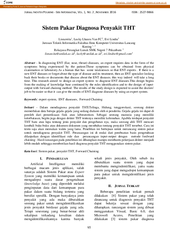 (PDF) Sistem Pakar Diagnosa Penyakit THT