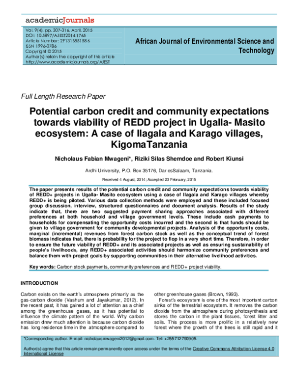 (PDF) Potential carbon credit and community expectations towards ...