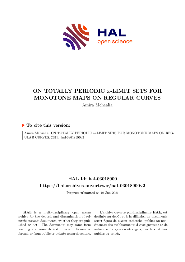 Pdf On Totally Periodic ω Limit Sets For Monotone Maps On Regular Curves