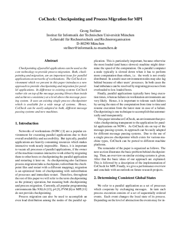 (PDF) CoCheck: checkpointing and process migration for MPI