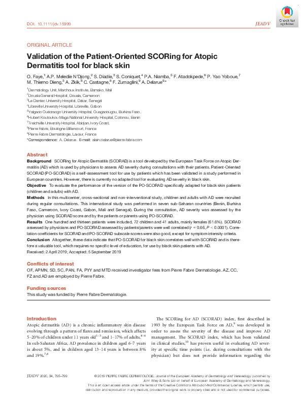 (PDF) Validation of the Patient‐Oriented SCORing for Atopic Dermatitis ...