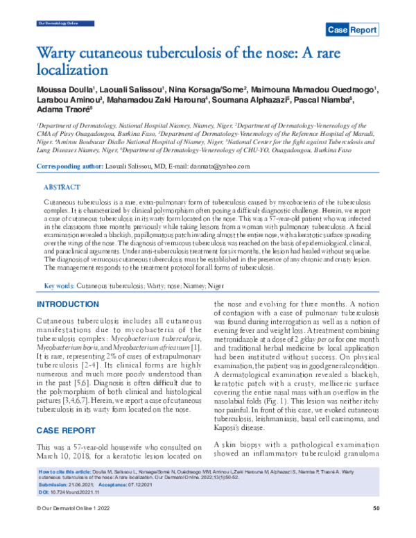 (PDF) Warty cutaneous tuberculosis of the nose: A rare localization