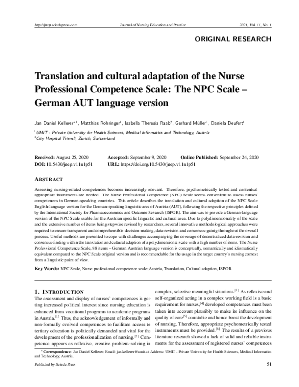 (PDF) Translation and cultural adaptation of the Nurse Professional ...