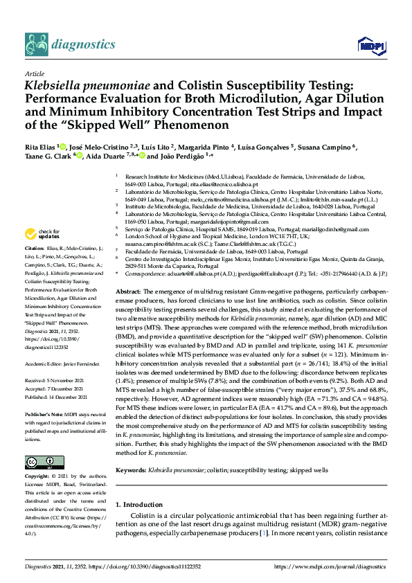 (PDF) Klebsiella pneumoniae and Colistin Susceptibility Testing ...