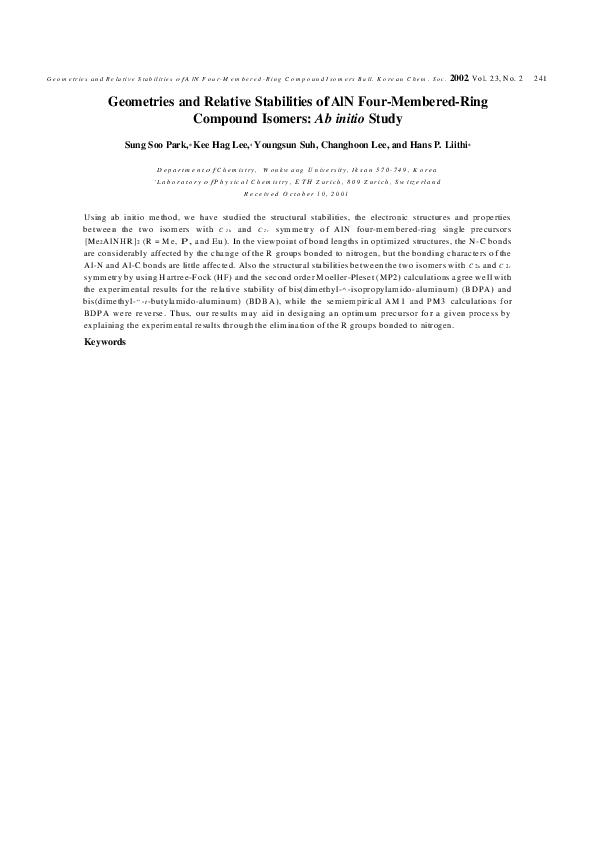 (PDF) Geometries and Relative Stabilities of AlN Four-Membered-Ring ...