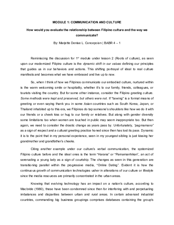 (DOC) MODULE 1: COMMUNICATION AND CULTURE