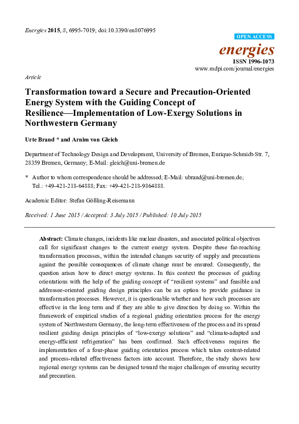 (PDF) Transformation toward a Secure and Precaution-Oriented Energy System with the Guiding ...