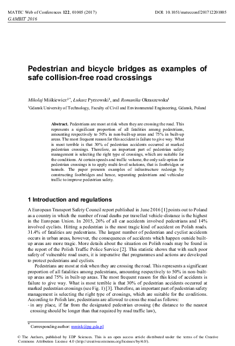 (PDF) Pedestrian and bicycle bridges as examples of safe collision-free ...