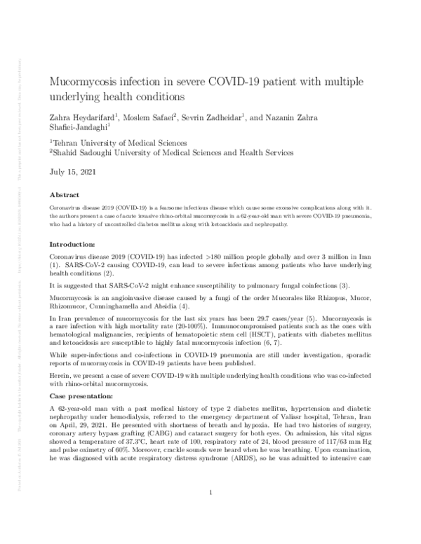 (PDF) Mucormycosis infection in severe COVID‐19 patient with multiple ...