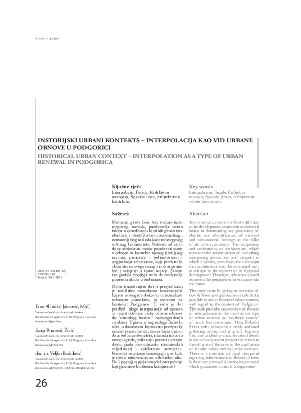 (PDF) instOriJski urbAni kOntekts-interpOlAciJA kAO vid urbAne ObnOve u pOdGOrici histOricAl ...