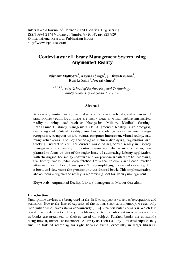 (PDF) Context-aware Library Management System using Augmented Reality