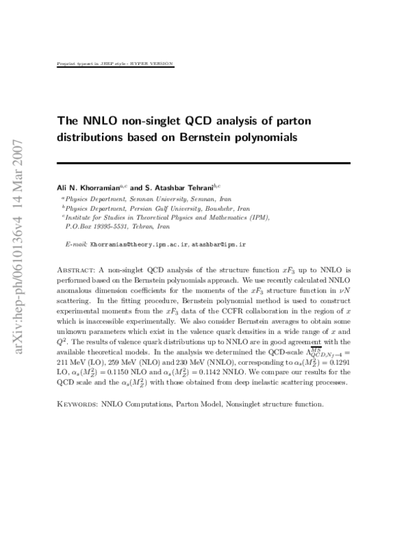 (PDF) The NNLO non-singlet QCD analysis of parton distributions based on Bernstein polynomials