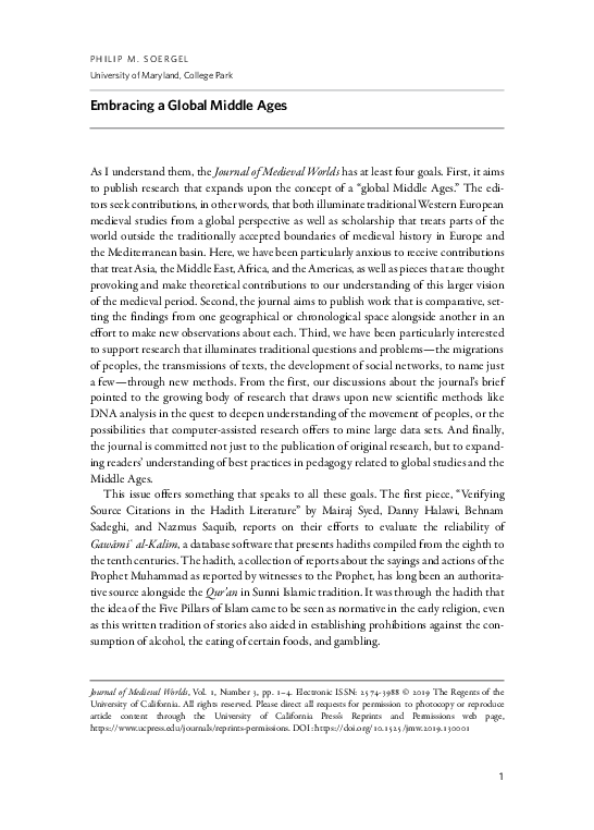 (PDF) Embracing a Global Middle Ages