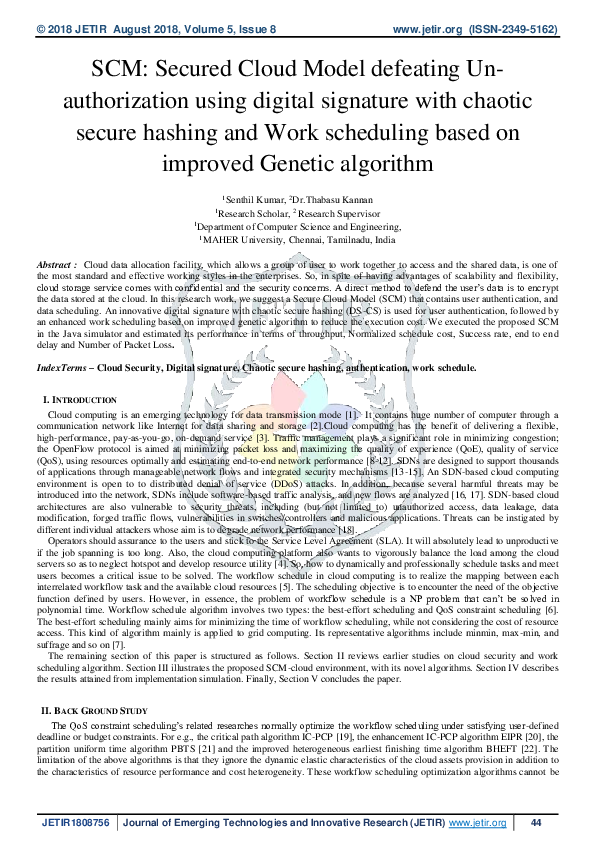(PDF) SCM: Secured Cloud Model defeating Un- authorization using digital signature with chaotic ...