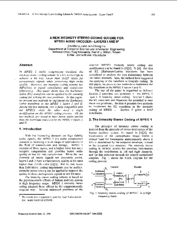 (PDF) A new intensity stereo coding scheme for MPEG1 audio encoder-layers I and II