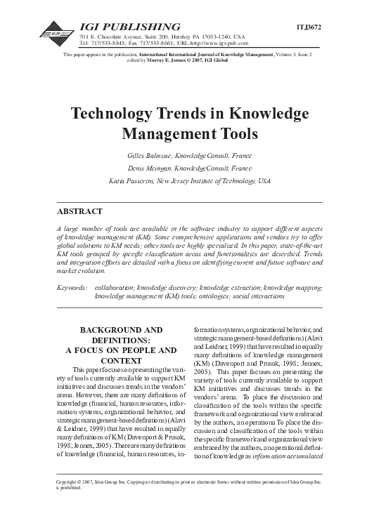 (PDF) Technology Trends in Knowledge Management Tools