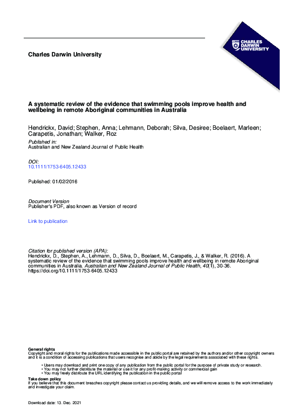 (PDF) A systematic review of the evidence that swimming pools improve ...