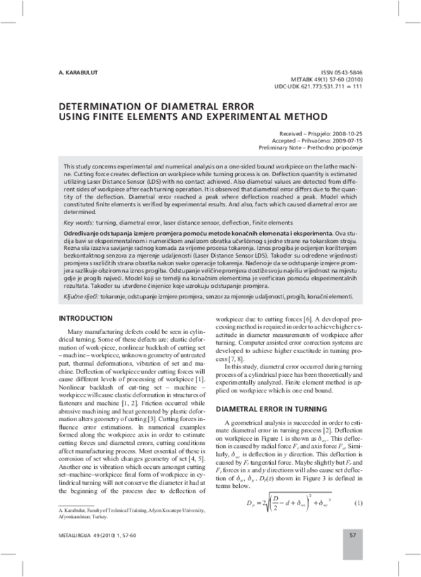 (PDF) Determination of diametral error using finite elements and experimental method