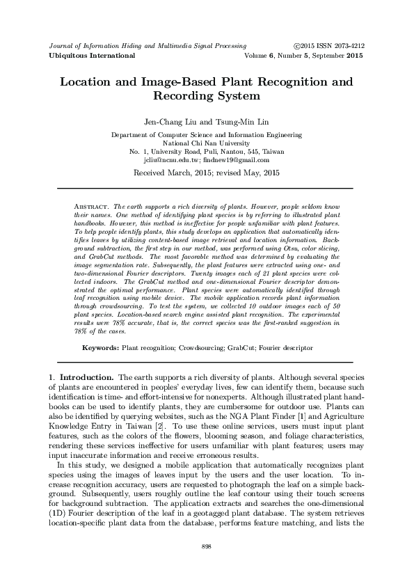 (PDF) Location and Image-Based Plant Recognition and Recording System ...