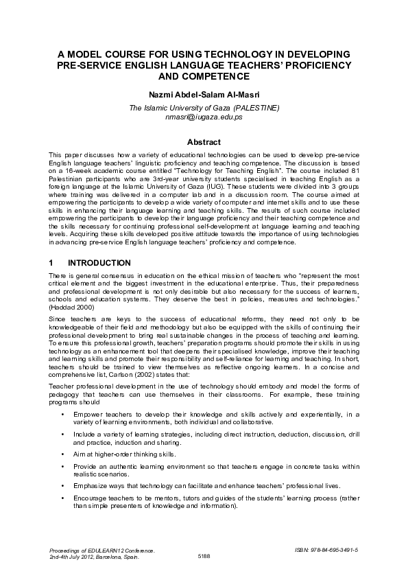 (PDF) A Model Course for Using Technology in Developing Pre-Service English Language Teachers ...
