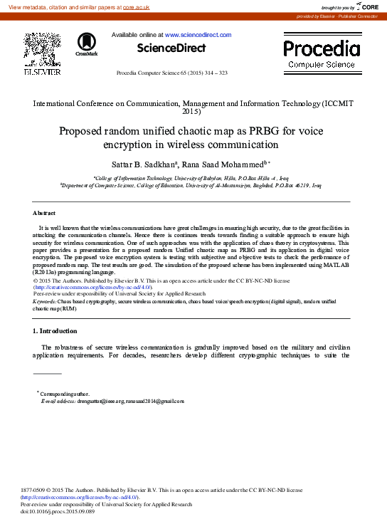 Pdf Proposed Random Unified Chaotic Map As Prbg For Voice Encryption In Wireless Communication