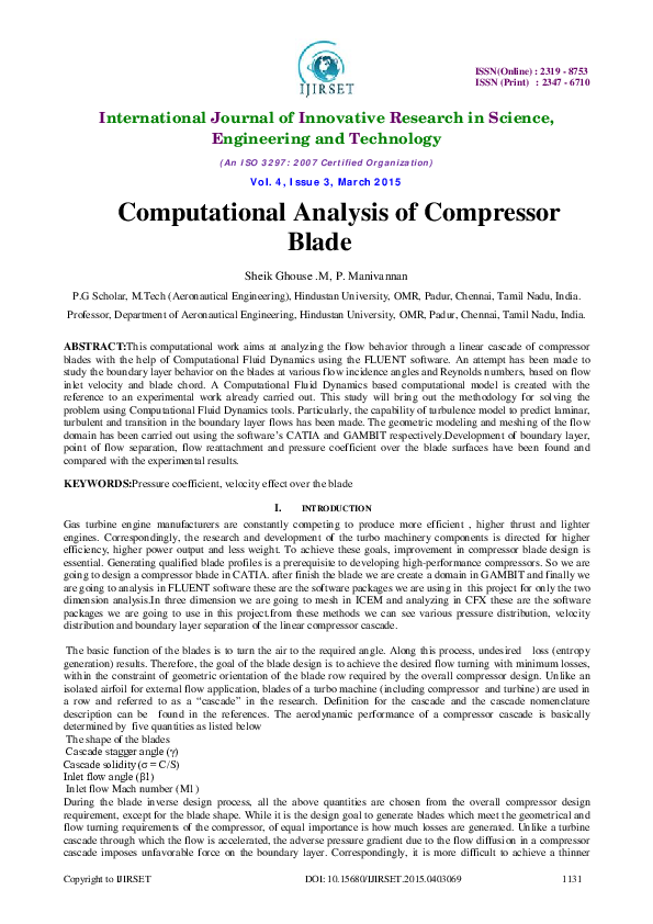 (PDF) Computational Analysis of CompressorBlade