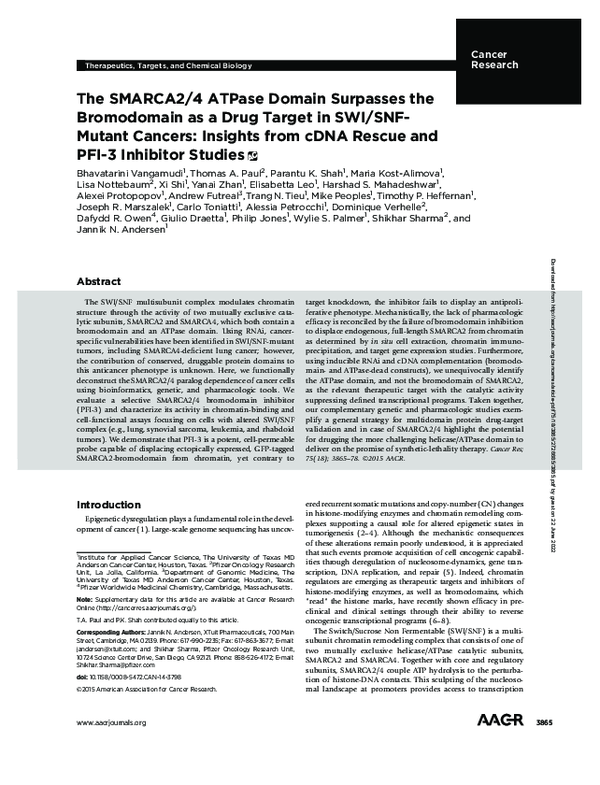 (PDF) The SMARCA2/4 ATPase domain surpasses the bromodomain as a drug ...
