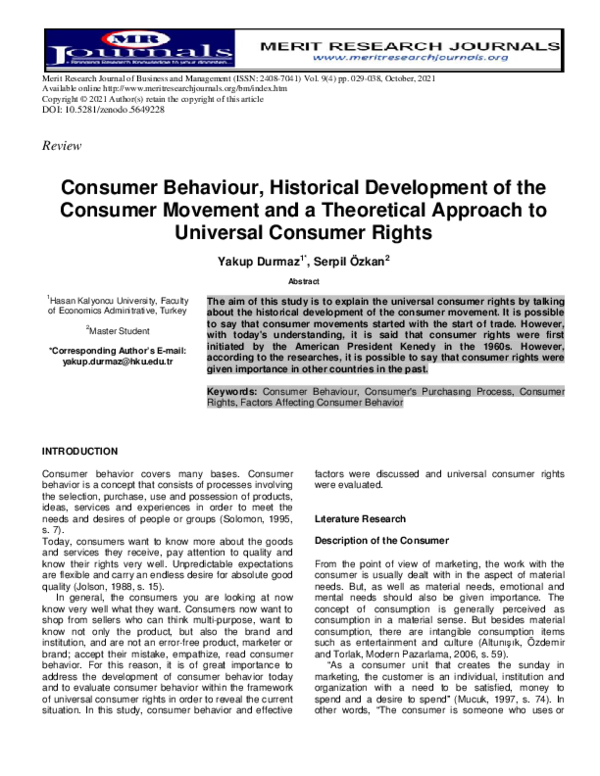 (PDF) Consumer Behaviour, Consumer Movement and Universal Consumer Rights