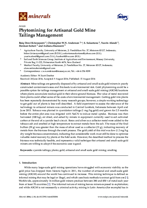 (PDF) Phytomining for Artisanal Gold Mine Tailings Management | Herman ...