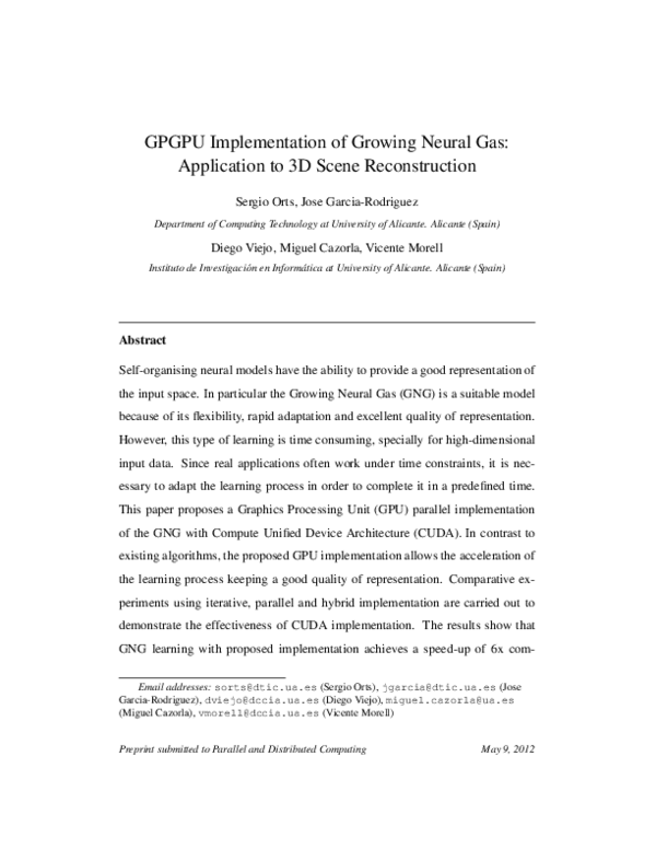 (PDF) GPGPU implementation of growing neural gas: Application to 3D scene reconstruction