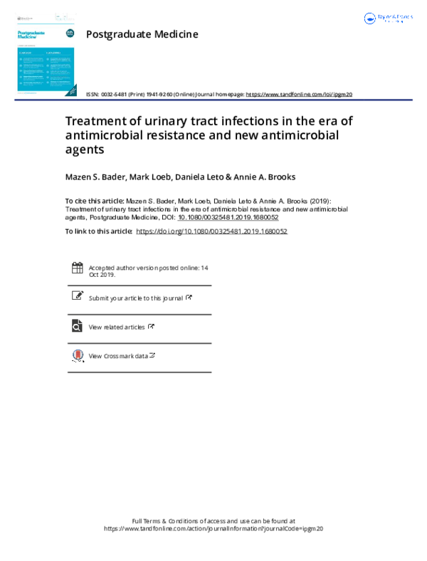 (PDF) Treatment of urinary tract infections in the era of antimicrobial ...