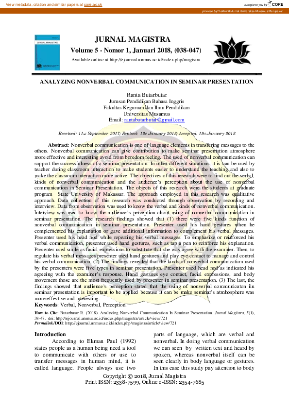 (PDF) Analyzing Nonverbal Communication in Seminar Presentation