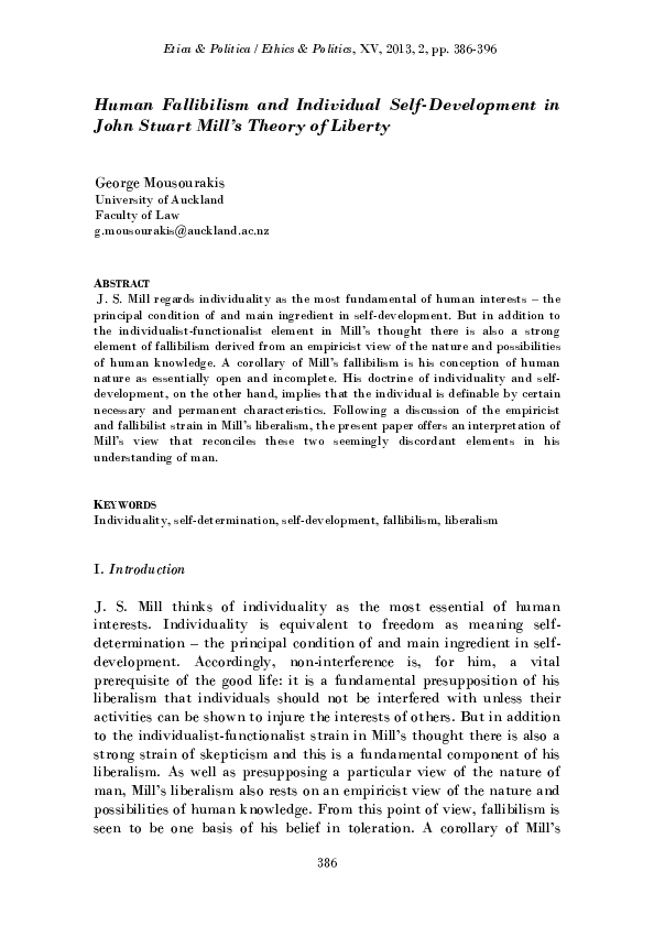 (PDF) Human Fallibilism and Individual Self-Development in John Stuart ...