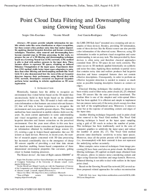 Pdf Point Cloud Data Filtering And Downsampling Using Growing Neural Gas