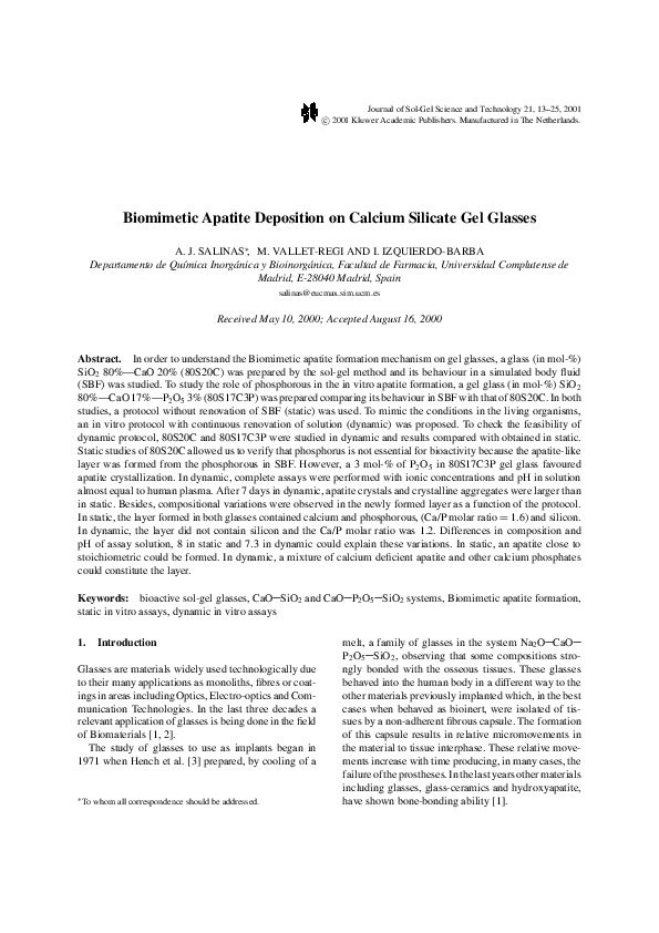 (PDF) Biomimetic apatite deposition on calcium silicate gel glasses