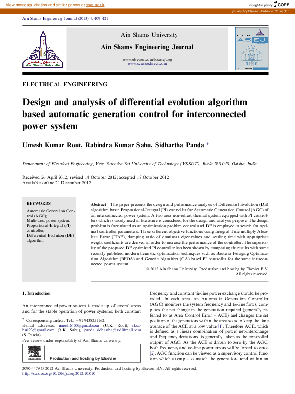(PDF) Design and analysis of differential evolution algorithm based automatic generation control ...
