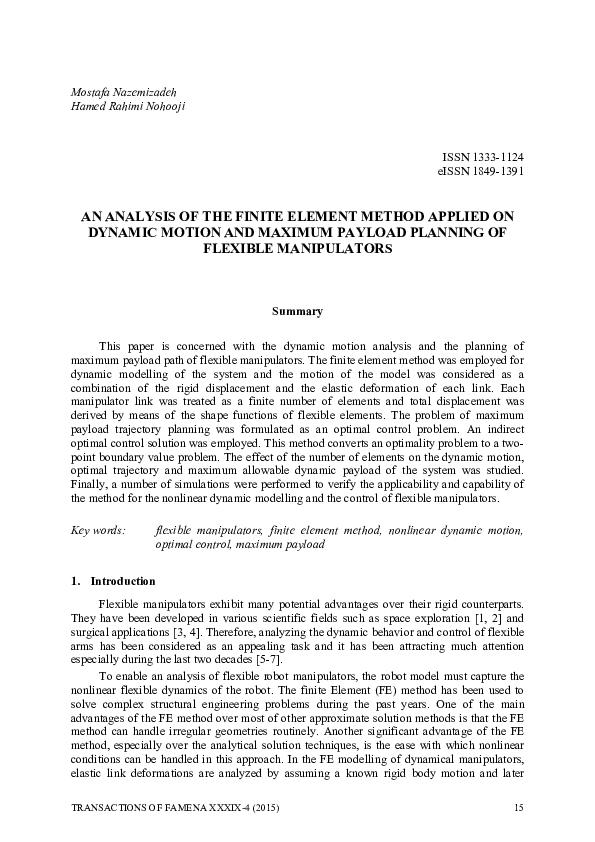 Pdf An Analysis Of The Finite Element Method Applied On Dynamic Motion And Maximum Payload