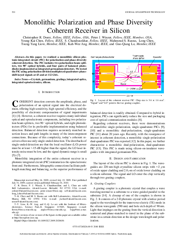 (PDF) Monolithic Polarization and Phase Diversity Coherent Receiver in ...