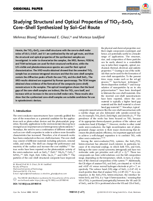 (PDF) Studying Structural and Optical Properties of TiO2 -SnO2 Core-Shell Synthesized by Sol-Gel ...