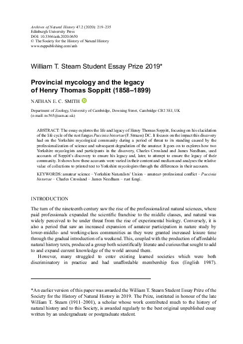 (PDF) Provincial mycology and the legacy of Henry Thomas Soppitt (1858 ...