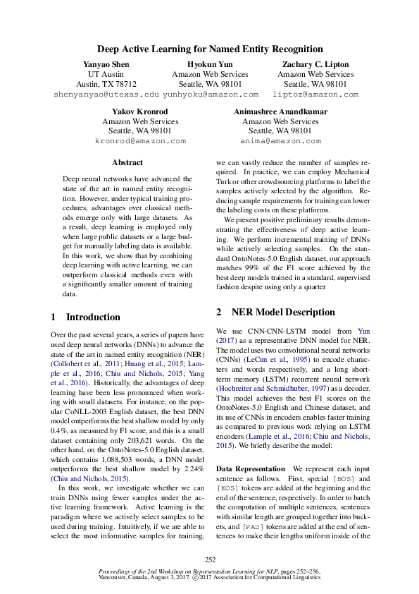 (PDF) Deep Active Learning for Named Entity Recognition (PDF) Deep Active Learning for Named Entity Recognition
