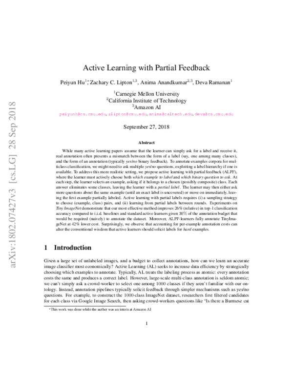 (PDF) Active Learning with Partial Feedback
