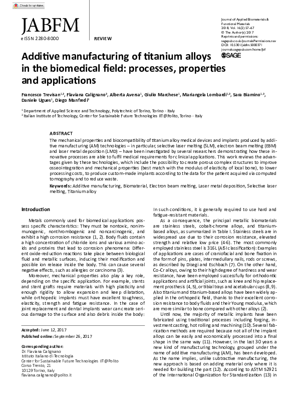 (PDF) Additive manufacturing of titanium alloys in the biomedical field ...