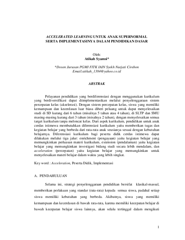 (PDF) Accelerated Learning Untuk Anak Supernormal Serta Implementasinya ...